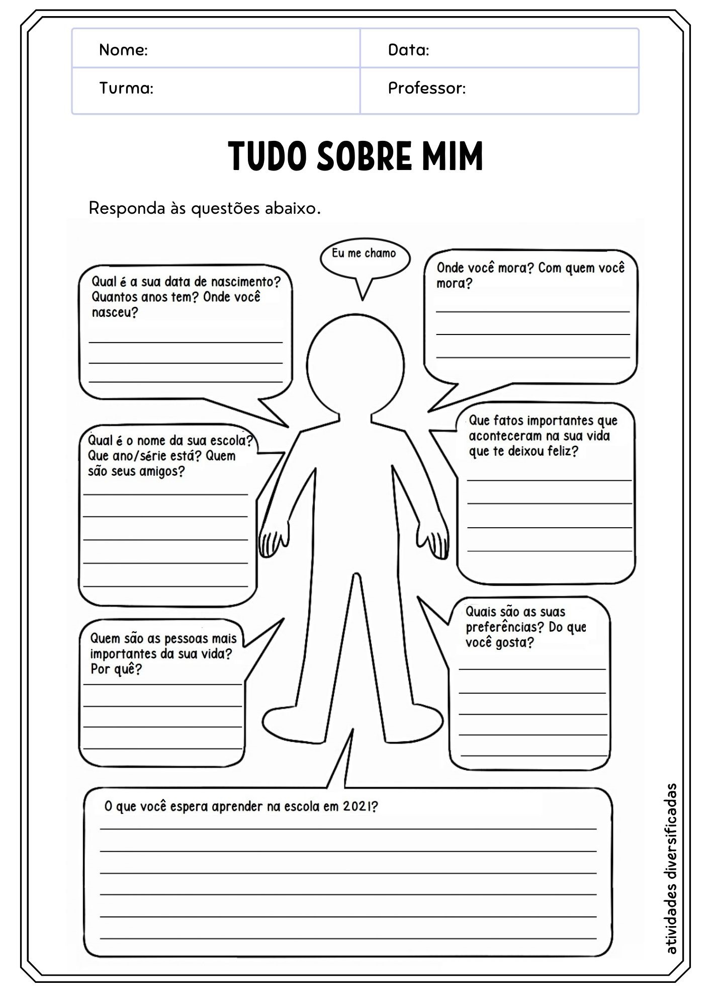 Atividade Um Pouco Sobre Mim - BRAINCP Atividade Um Pouco Sobre Mim - BRAINCP