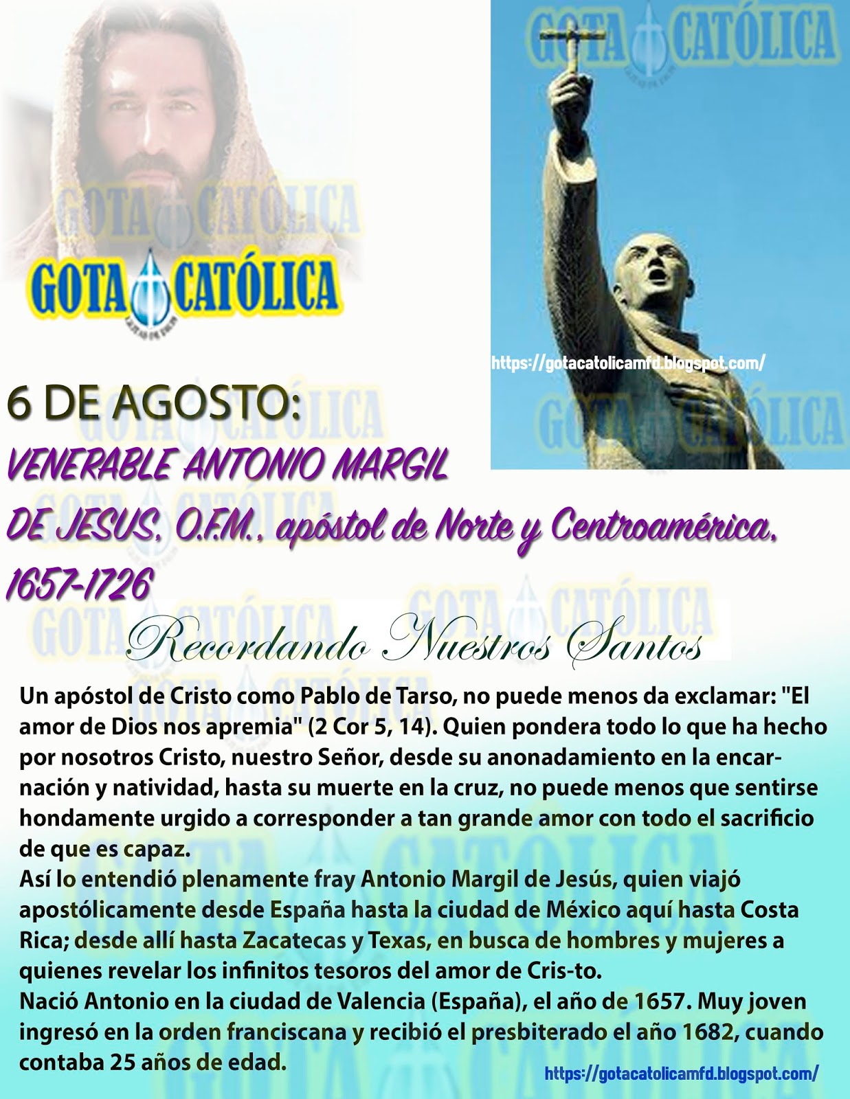 GOTA Católica-Gotas de Dios: 6: VENERABLE ANTONIO MARGIL DE JESUS, O.F ...