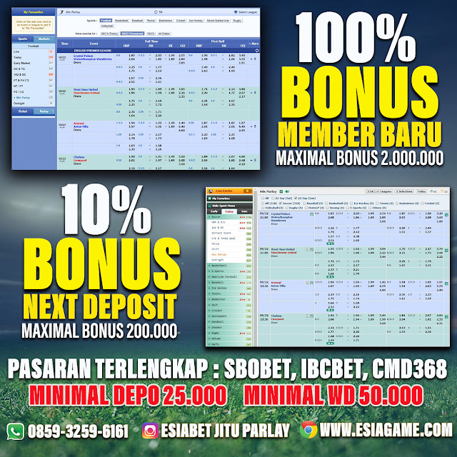 BONUS DEPOSIT 100% UNTUK MEMBER BARU AGEN JUDI BOLA ONLINE ESIABET