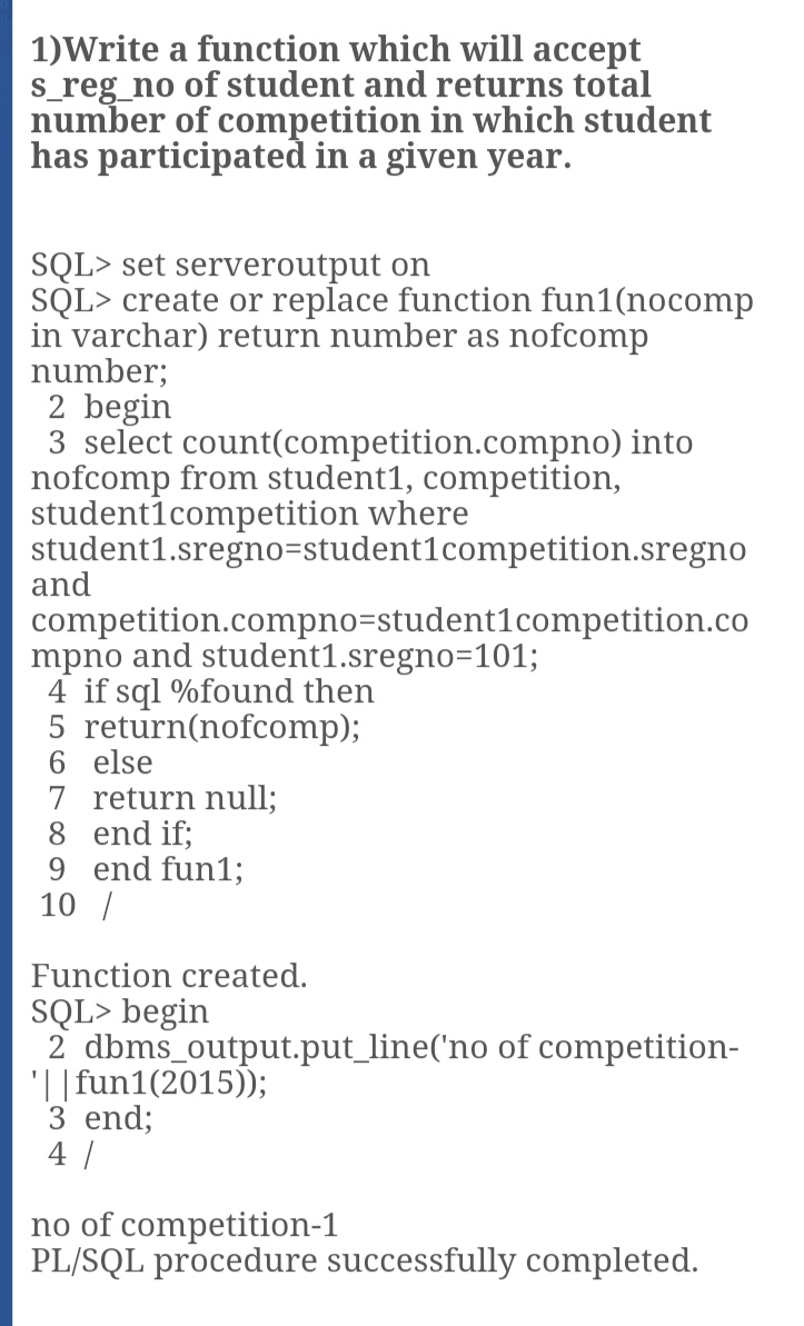 Degree Program - BCA Course Practical Slips Solution : RDBMS_slip