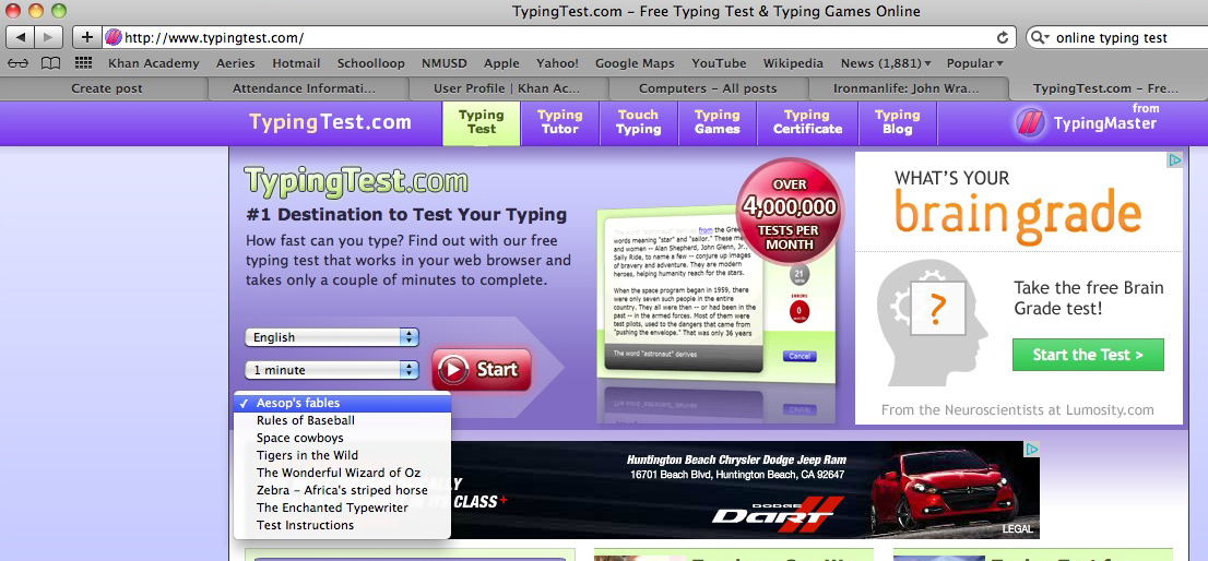 Intro to Computers: Typing Test