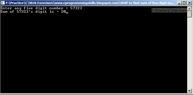 C Programming Tutorials Wap To Find The Sum Of The Digits Of A Five Number Digit Number