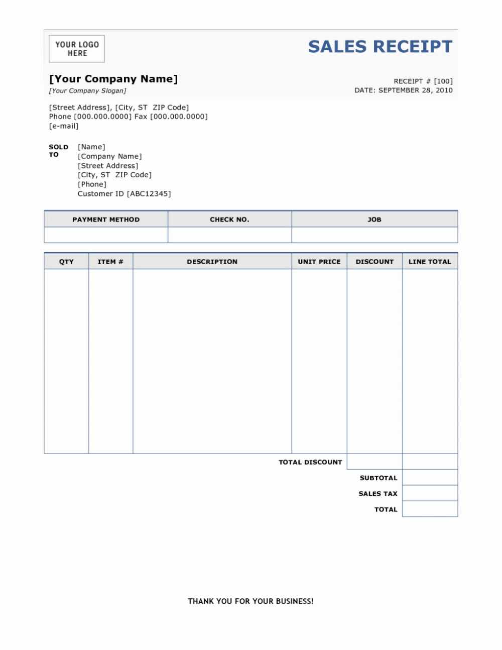 Printable Receipts For Work Done - Invoice Template