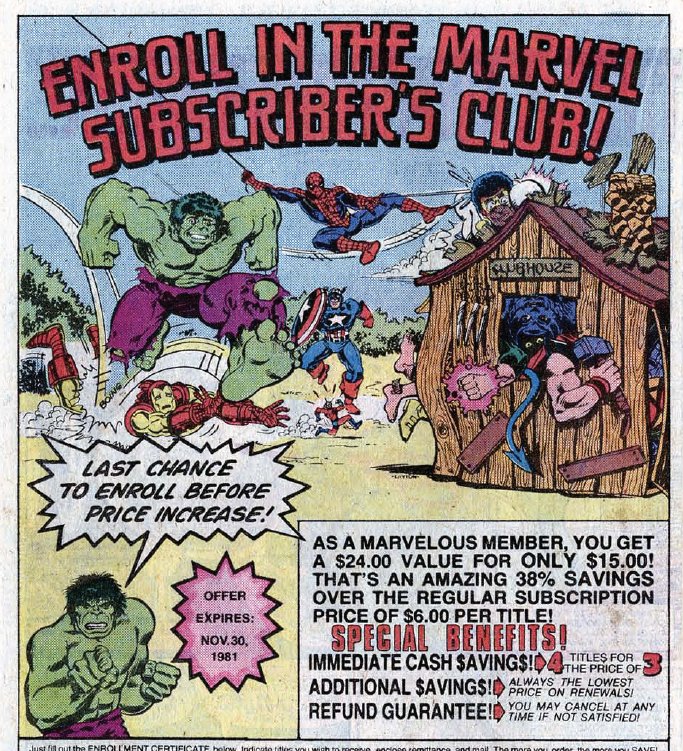 Marvel Comics of the 1980s: Marvel Comics Subscription Ads