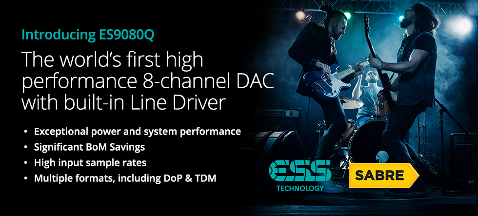 SABRE HiFi 要聽就聽最好的!!: ESS Technology宣布推出全球首款具有內置2Vrms線路驅動器的高性能8聲道DAC