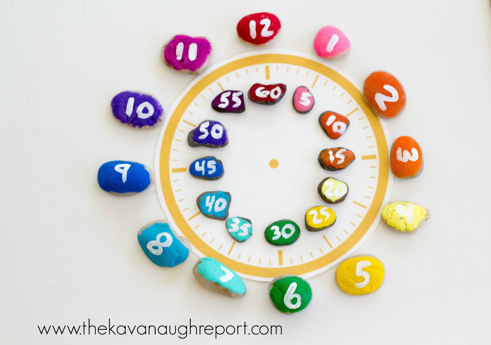 DIY Rainbow Rock Clock for Preschoolers