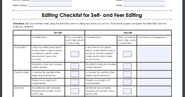 Editing Checklist For Self- Too Peer Editing