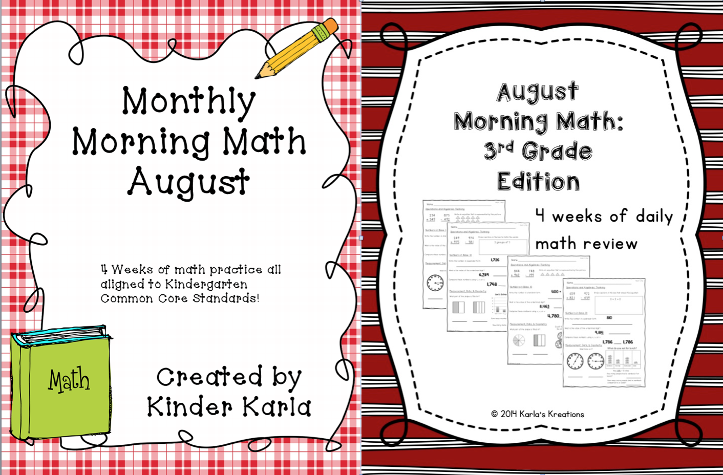 Karla's Kreations: August Morning Math: Kinder and 3rd Grade Editions ...