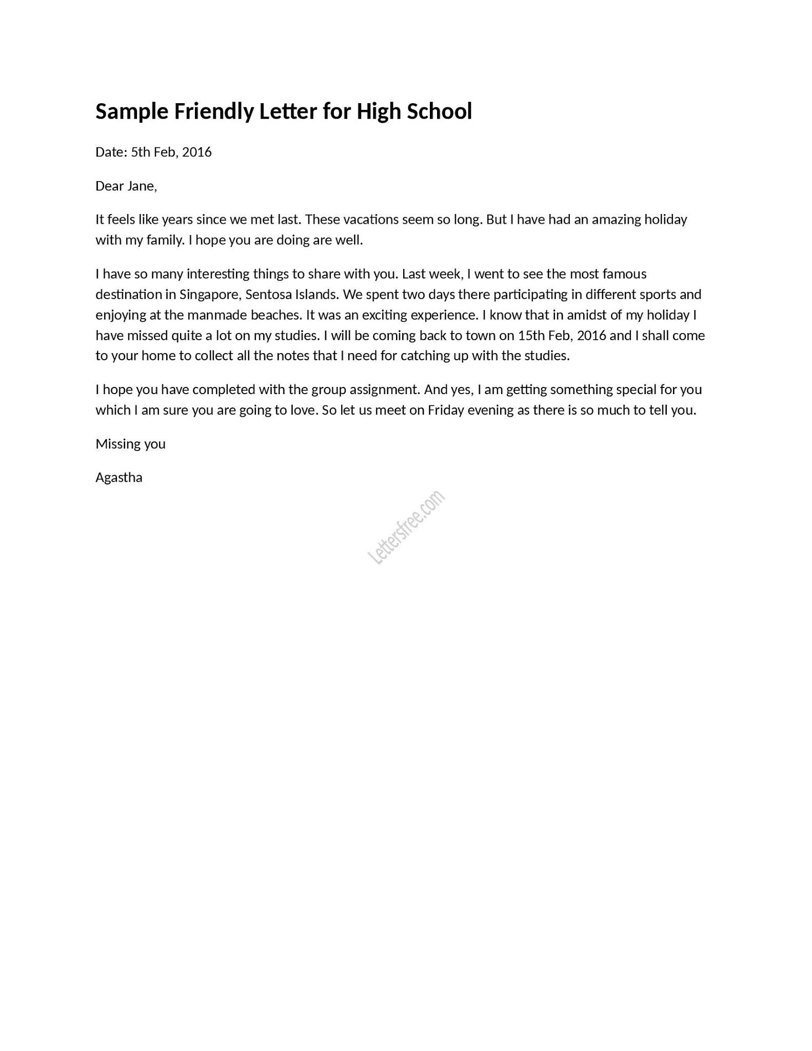 Friendly Letter Format High School - Birthday Letter