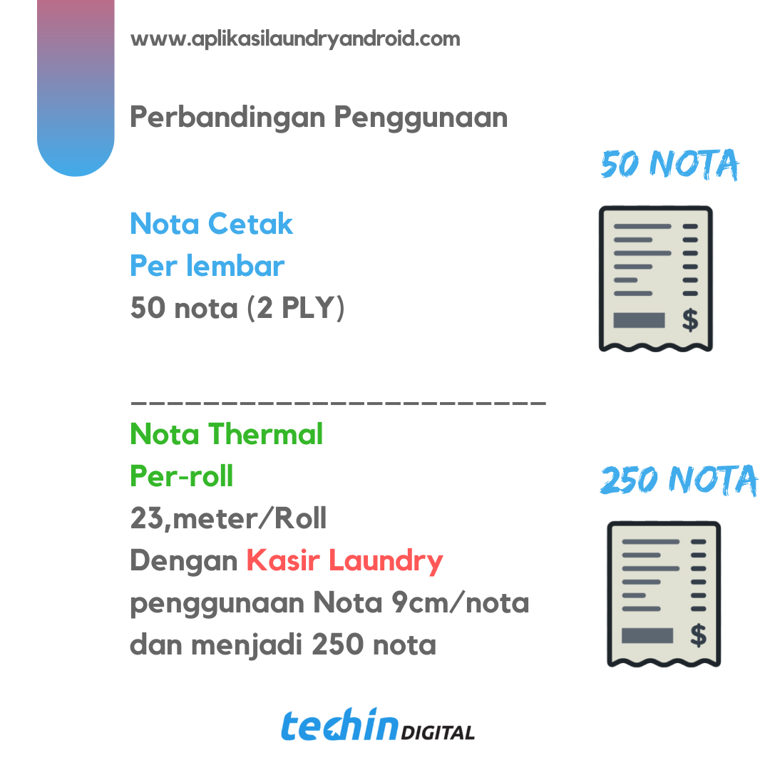 Perbandingan nota laundry cetak manual dan nota laundry printer thermal