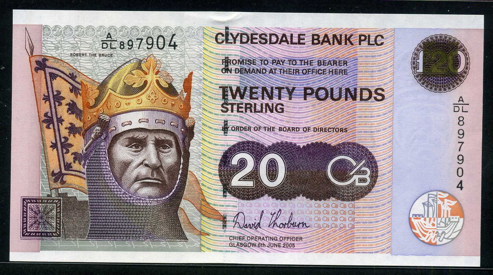 Clydesdale Bank 20 Pounds Sterling 2005 Robert The Bruce Commemorative clydesdale-bank-20-pounds-sterling-2005-robert-the-bruce-commemorative