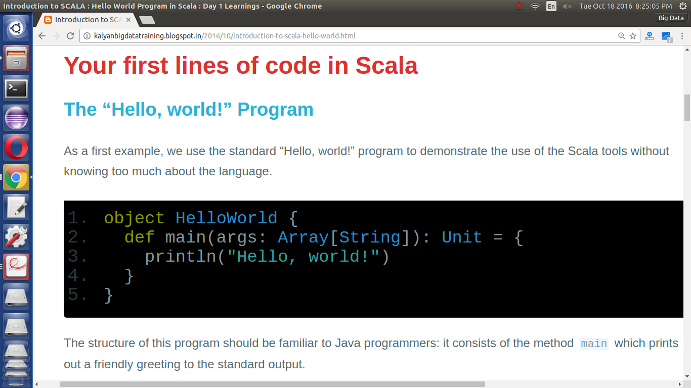 Introduction To Scala Hello World Program In Scala Day 1 Learnings Spark Training In 7085