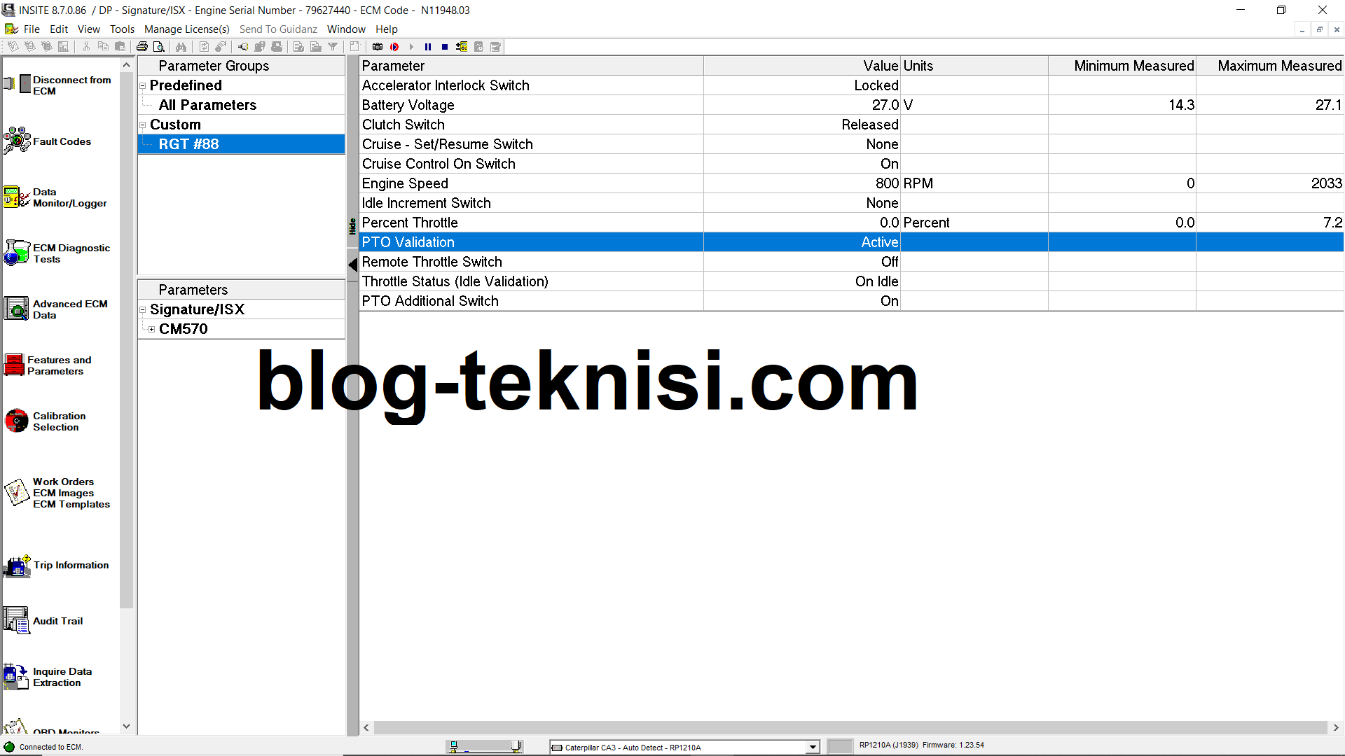 PTO/Remote PTO Test using Cummins INSITE Software (Signature/ISX ...