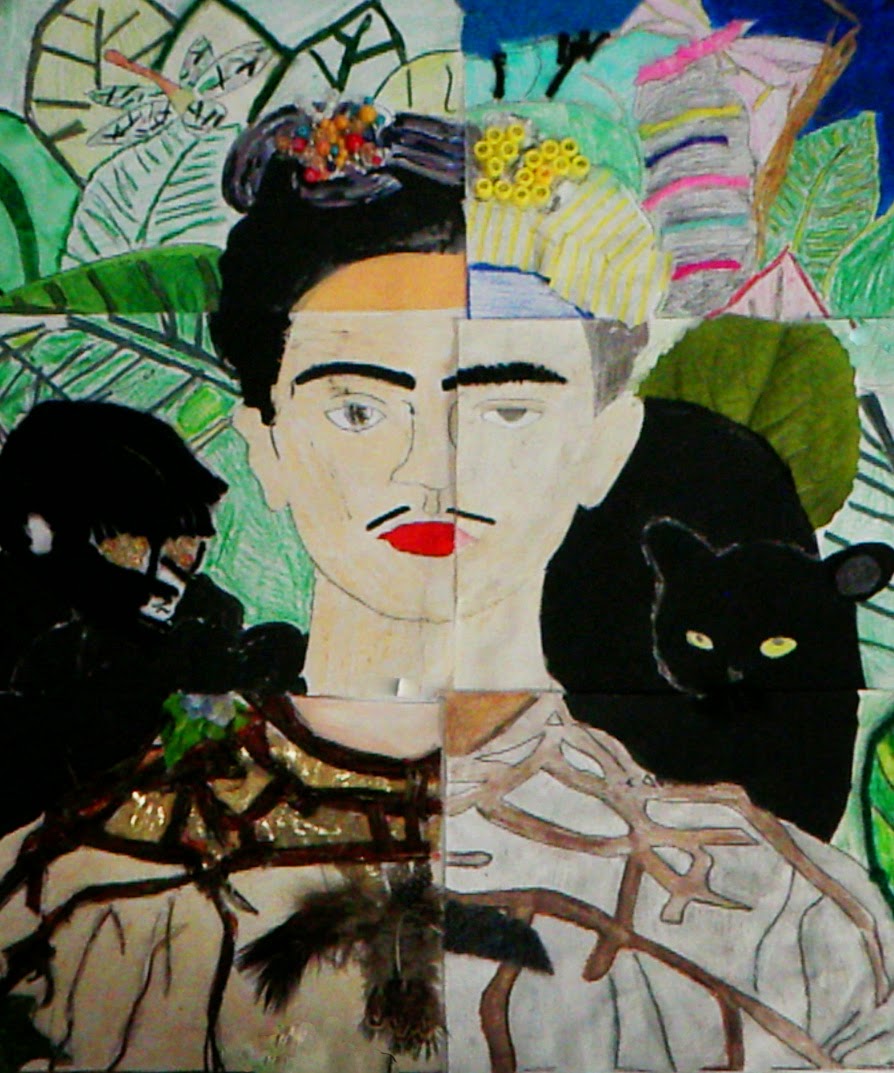 Jerdee's Art Classes: Mixed Media: Collaborative Frida Kahlo Portraits