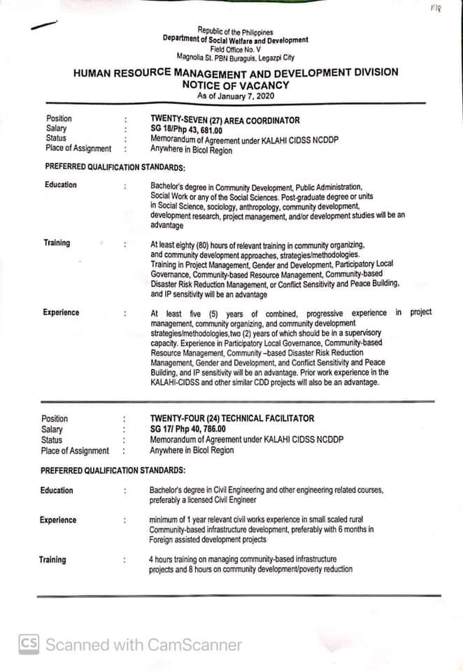 Job Opportunities | DSWD Region V is HIRING