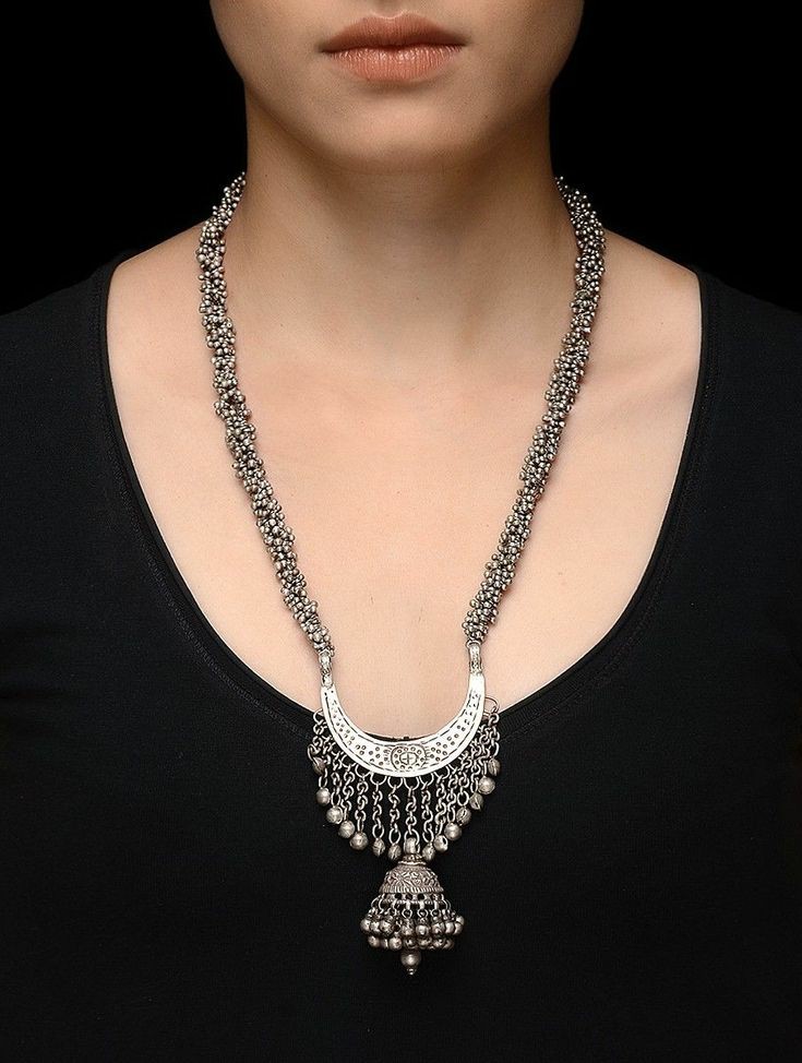 Long silver necklace