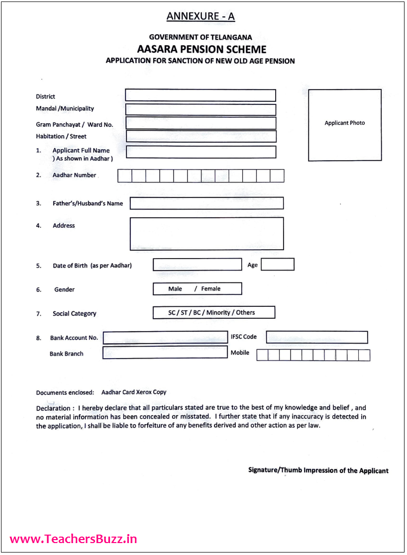 TS Aasara Pension 2021 Application for Sanction of New Old Age Pension ...