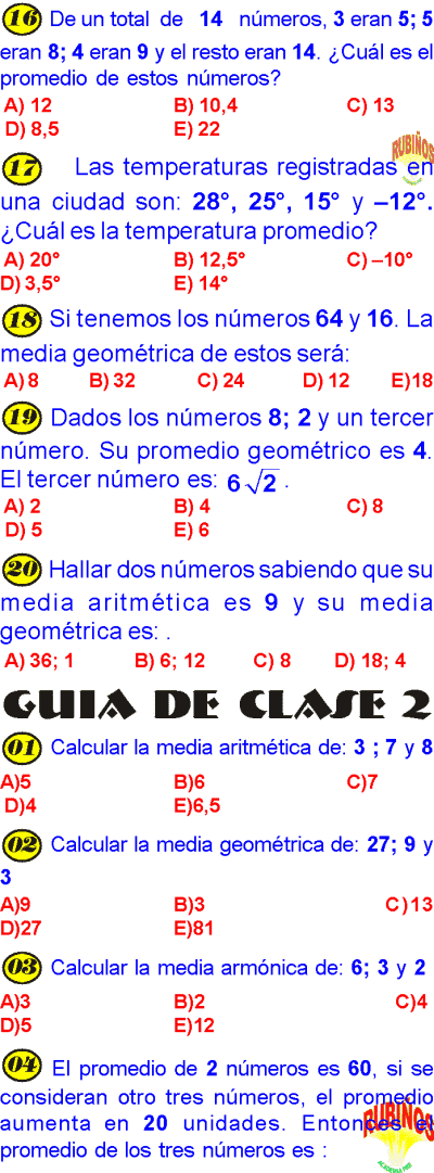 PROMEDIOS EJEMPLOS Y EJERCICIOS RESUELTOS