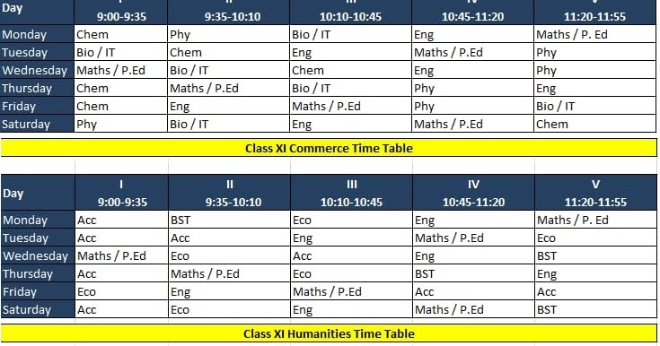 SCHOLARS GLOBAL SCHOOL: Class XI :: Timetable for Online Classes