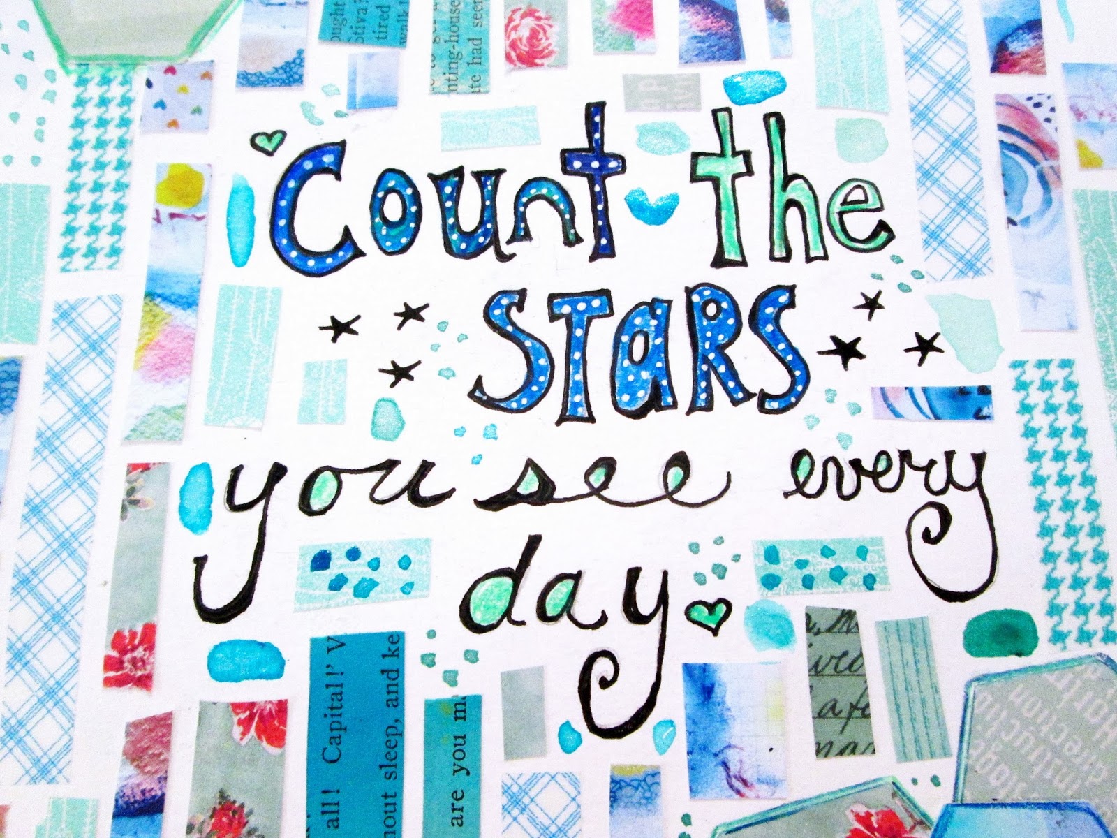 "Count the Stars" Lettering with Paper Scrap Background - Marcia Beckett