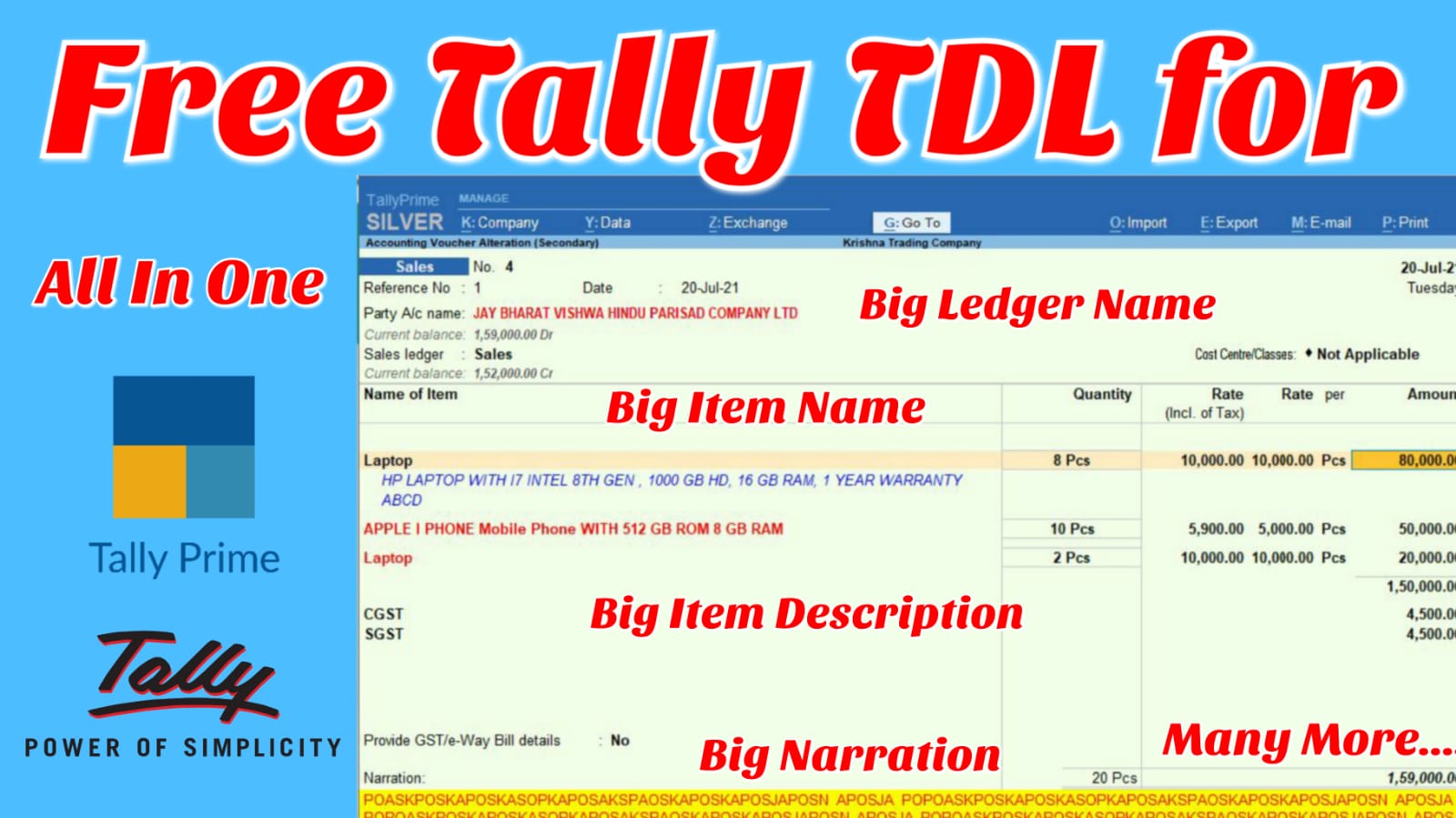 Learn Free Tally TDL for Make Big Ledger Name, Item Name Big Item ...