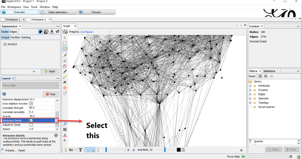 Programming for beginners: Gephi: Layout window