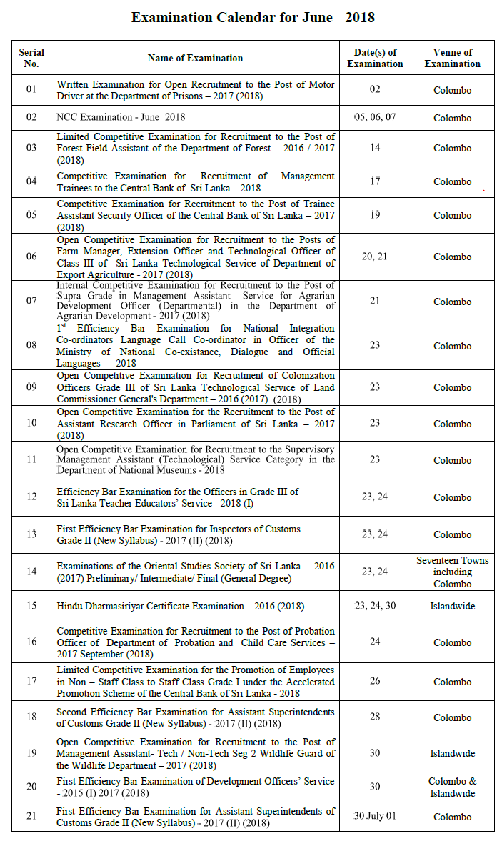 Exam Calendar (June) with Pass Papers - Exam Department - Teacher
