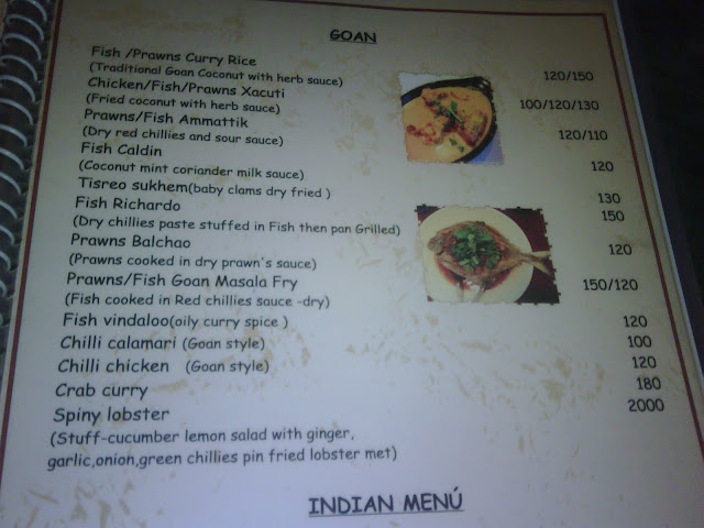 Travel and food tales: Goa - Food, Menus - Anjuna