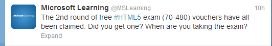 Microsoft is offering free voucher for exam 70-480 (HTML5 with ...
