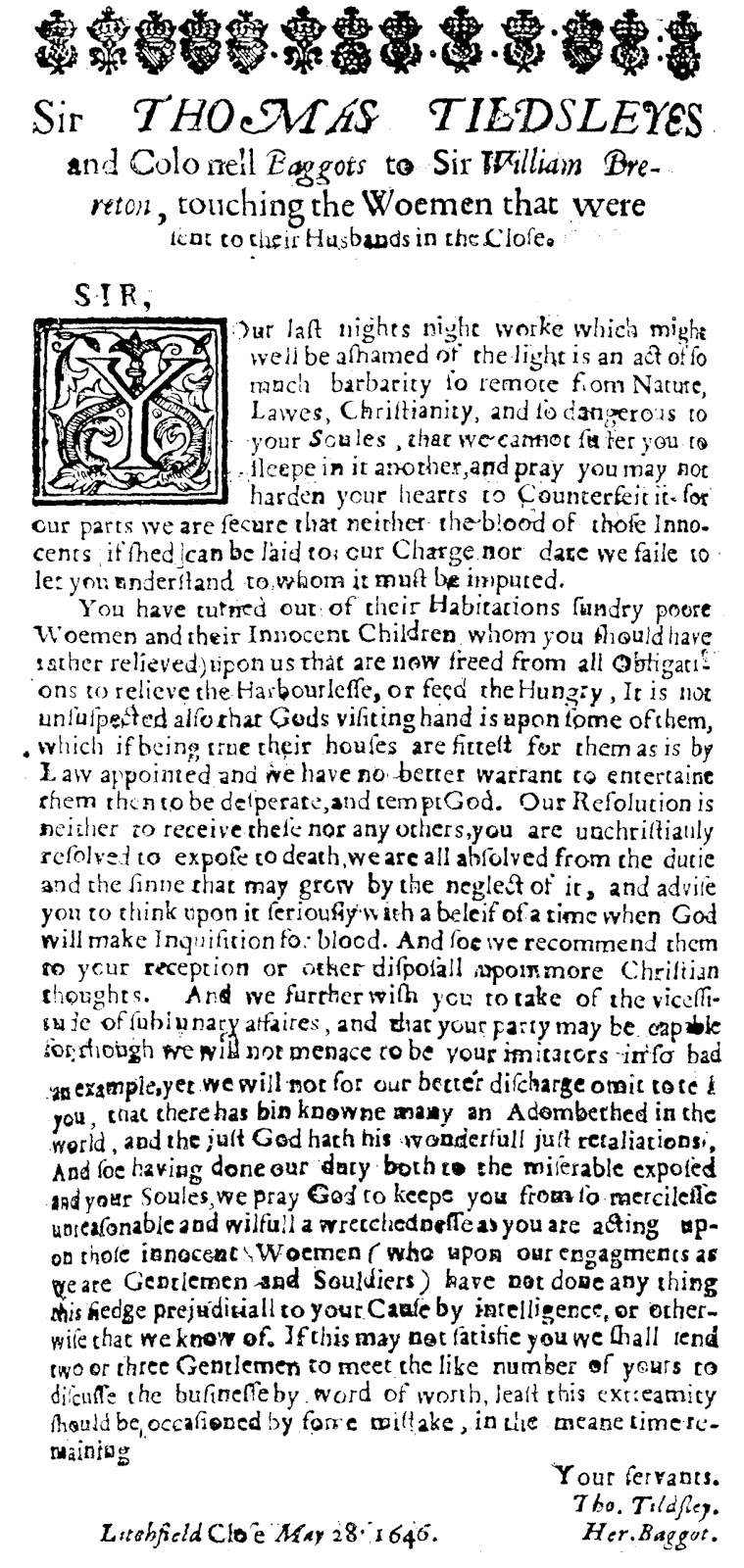 Tyldesley Family History: So much barbarity...Lichfield 1646