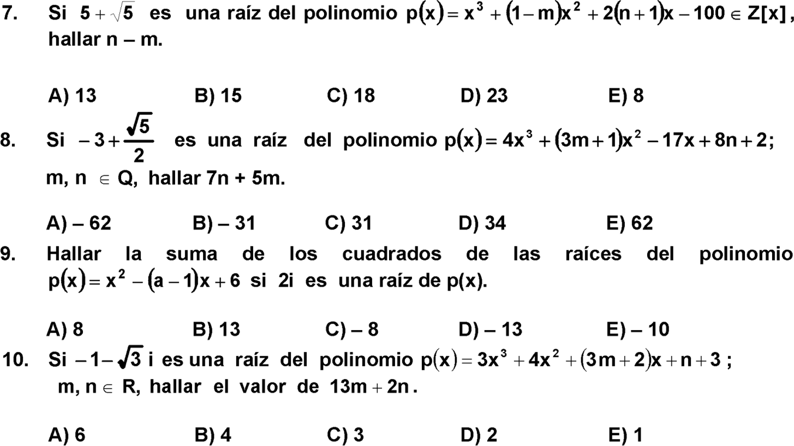 PROPIEDADES DE LA RAÍCES DE UNA ECUACIÓN CUADRÁTICA Y CÚBICA EJERCICIOS ...