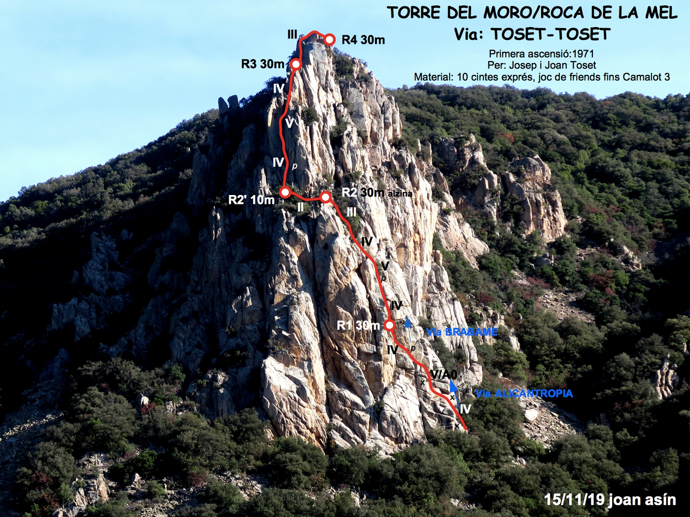 joan asín: TORRE DEL MORO/ROCA DE LA MEL. Via TOSET-TOSET.