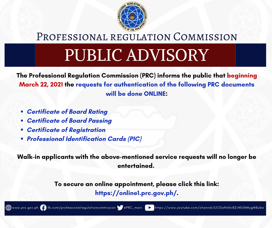 For your Guidance: Authentication Services of PRC is now thru ONLINE ...