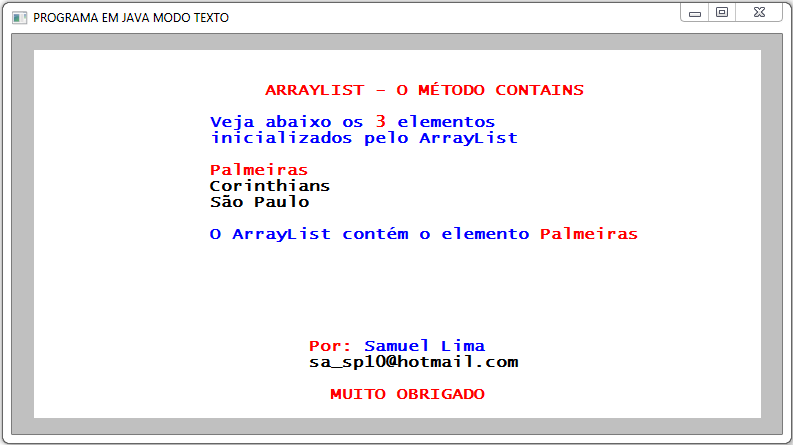 Samuel Lima - Programador C/C++/Java: ArrayList - o método contains