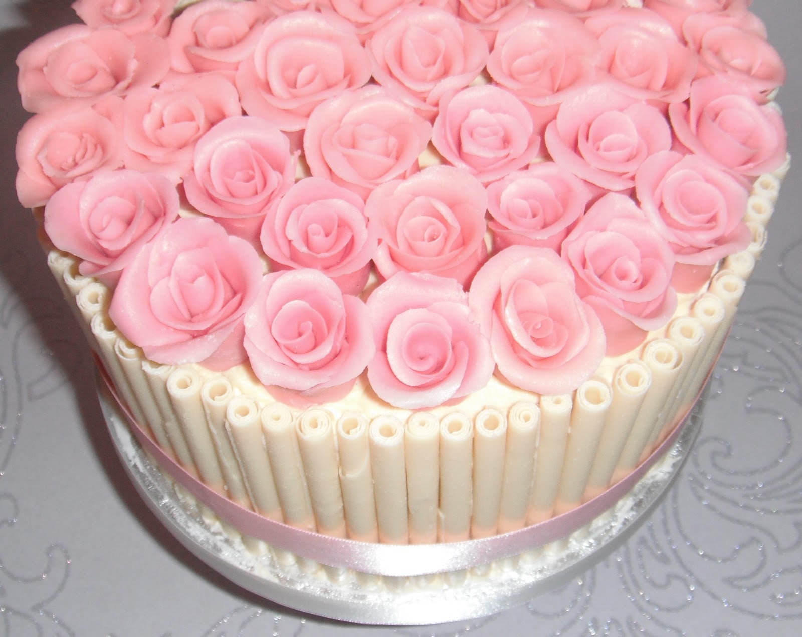 White Chocolate And Pink Roses Birthday Cake