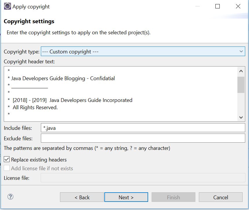 Java Developers Guide: How to add copyright to Eclipse Java Developers Guide: How to add copyright to Eclipse