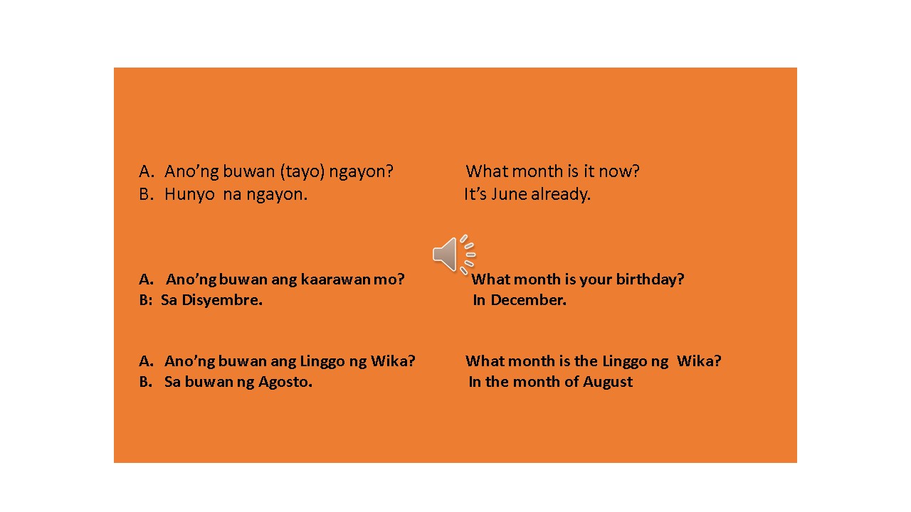 What are the Names of the Months of the year in Tagalog?