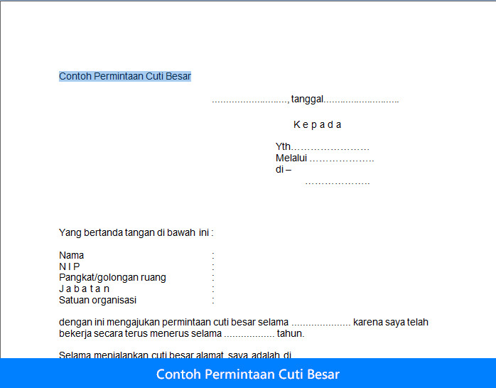 Contoh Surat Permintaan Cuti Besar Format Microsoft Office Word ...