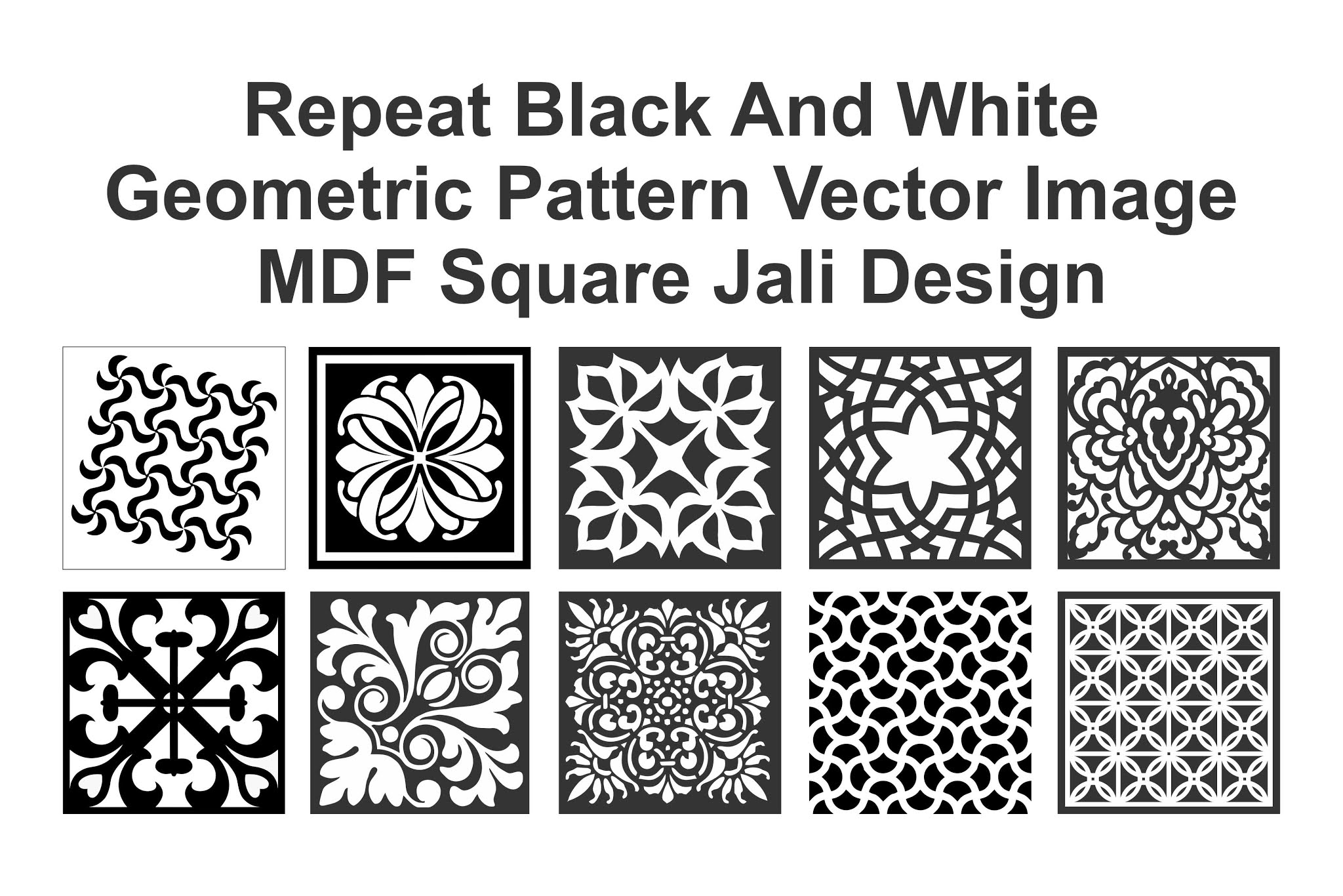 Repeat Black And White Geometric Pattern Vector Image | MDF Square Jali ...