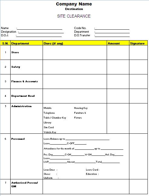 Employee Clearance Form
