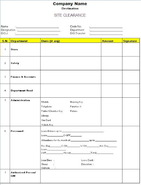 Employee Clearance Form