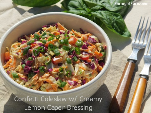 Farmgirl Fare: Recipe: Confetti Crunch Coleslaw with Creamy Lemon Caper ...