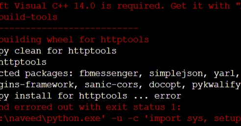 Hunter ...: error failed building wheel for httptools