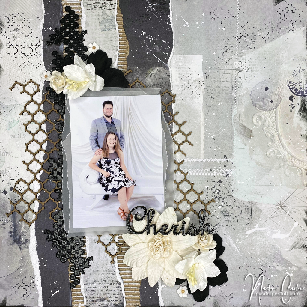 Monochromatic Black and White Scrapbook Layout ~ Nadine Carlier
