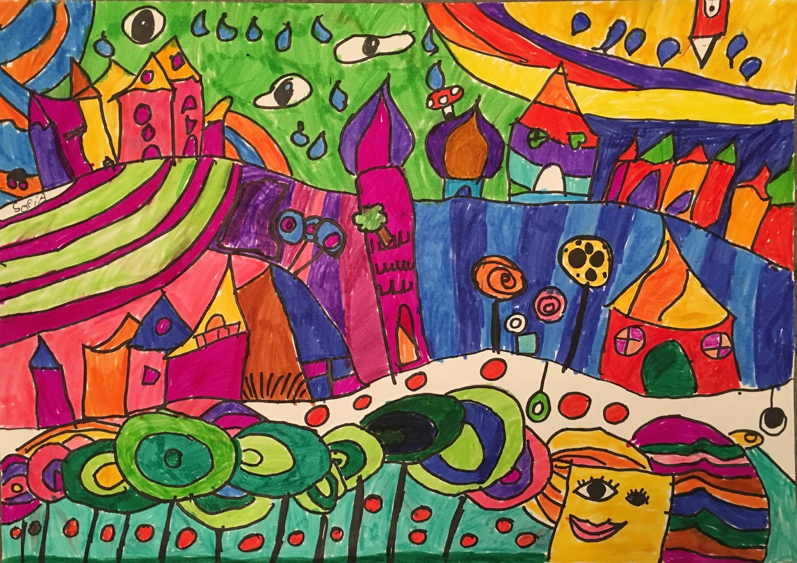 Art Room Britt: Friedensreich Hundertwasser Dreamscapes in Marker