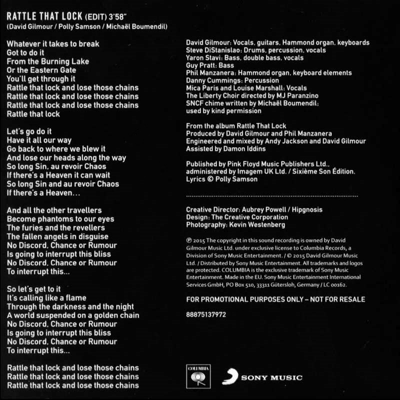 Pink Floyd Ilustrado: 2015 Rattle That Lock (single promo)