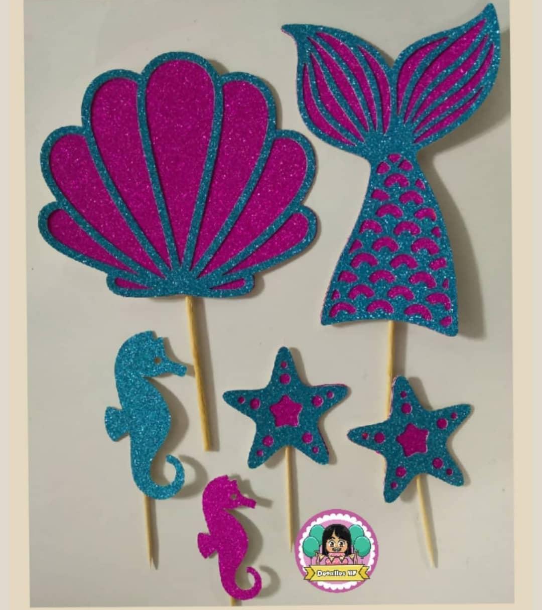 Topper Cartulina Escarchada Sirena - Mis Toppers Tus Toppers