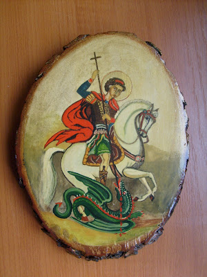 Icoane pictate manual: Sfantul Gheorghe omorand balaurul