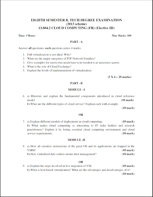 Kerala University B.Tech Cloud Computing (FR) 2016 Question Paper ...
