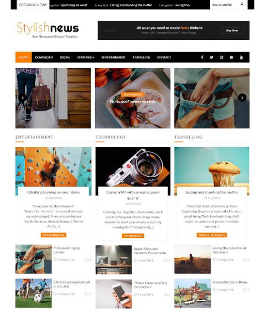 Stylish News Magazine Blogger Template - IDTEMPLATE